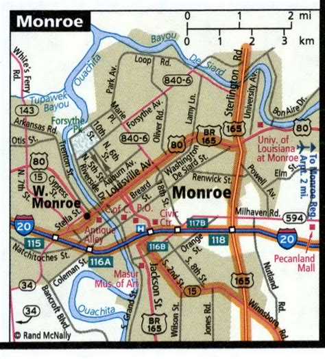 Monroe City Road Map For Truck Drivers Area Town Toll Free Highways Map