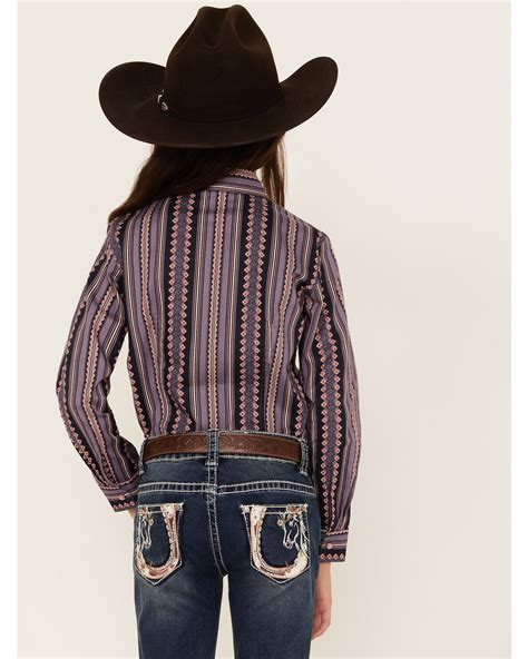 Cruel Girl Girls Wallpaper Stripe Print Long Sleeve Western Pearl Snap