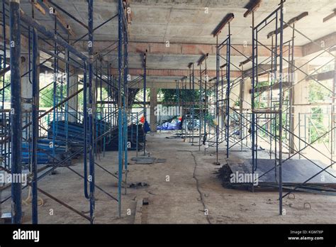 Construction Concepts Construction Site With Scaffolding Vintage