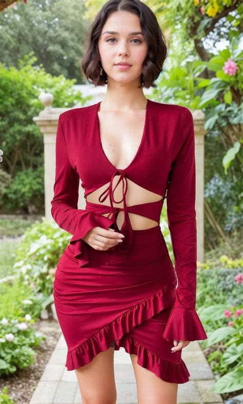 Tied Cutout Ruffle Trim Wrap Hem Ruched Dress NEWME