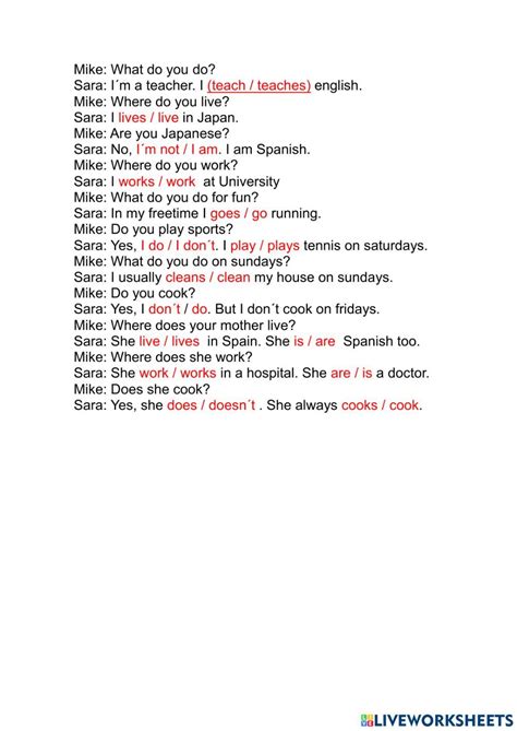 Simple Present Dialogue Exercise Worksheet English As A Second