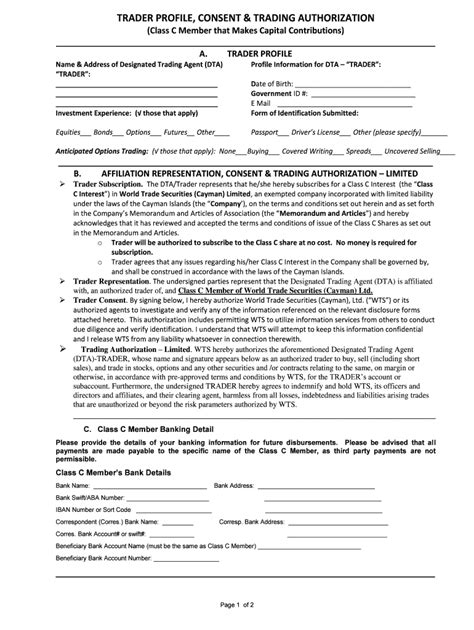 Fillable Online Trader Profile Consent And Trading Authorization Fax