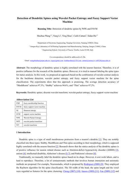Pdf Detection Of Dendritic Spines Using Wavelet Packet Entropy And