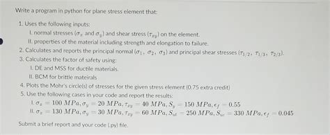 Solved Write A Program In Python For Plane Stress Element Chegg