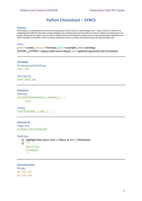 Cheat Sheet Python Cheatsheet Syncs Preface What Follows Is A