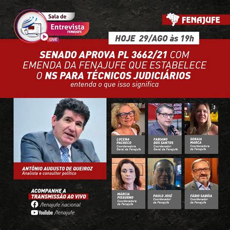 Fenajufe Fenajufe realiza live especial sobre aprovação do NS