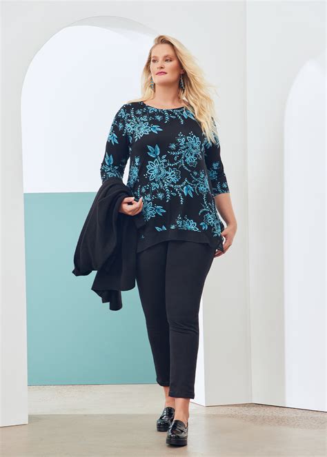 Shop Plus Size Bamboo Lacy Floral Top Black Taking Shape Au
