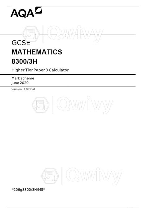 AQA GCSE MATHEMATICS 8300 3H Higher Tier Paper 3 Calculator Mark Scheme