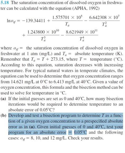 Solved 5 18 The Saturation Concentration Of Dissolved Oxygen