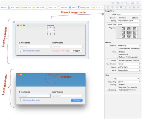 objective c nsimageview image not showing in running app but is