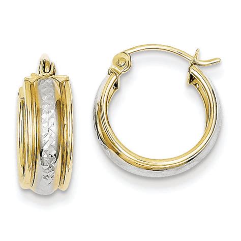 10k Gold And Rhodium Diamond Cut Small Hoop Earrings Pricerock