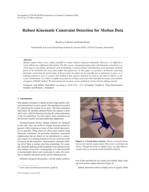 Pdf Robust Kinematic Constraint Detection For Motion Data