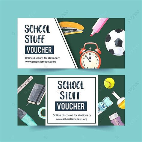 Illustration Of A School Voucher With Watercolor Design Featuring A