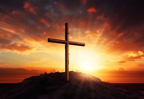 Foto De La Cruz Cristiana De Jesús Al Atardecer De La Mañana Foto Premium