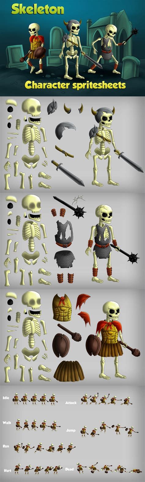 2d Game Skeleton Character Sprites