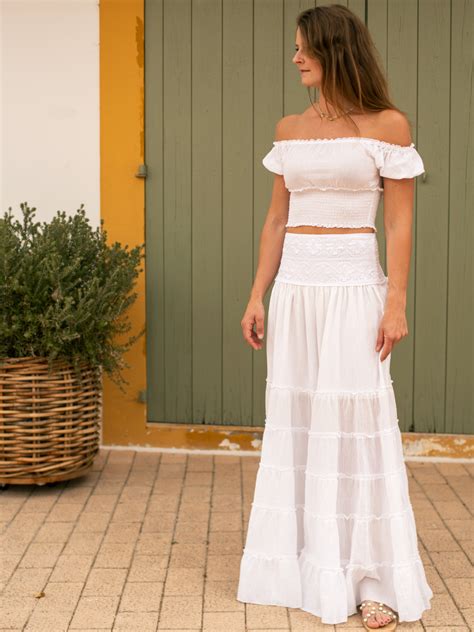 Falda Ibicenca Blanca Larga Helena Nekai Moda Ibiza Boho Sostenible