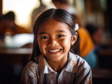 Educación De Niñas Asiáticas Feliz Hermosa Niña Asiática Está Sonriendo