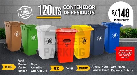 Contenedor De Basura 120 Litros Con 2 Ruedas De Caucho