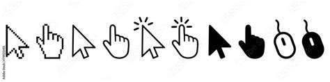 cursor icons set in hand arrow and mouse forms mouse click cursor set arrow and hand pointer