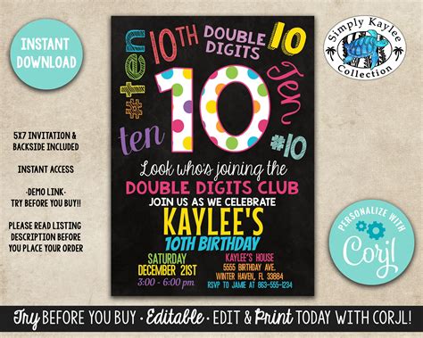 Double Digits Birthday Invitation Social Media Birthday Etsy