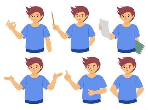 Gente Joven Personaje Masculino Con Camiseta Vector Premium
