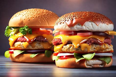 Two Smash Burgers With Cheddar Cheese Bacon And Garlic Sauce Rustic