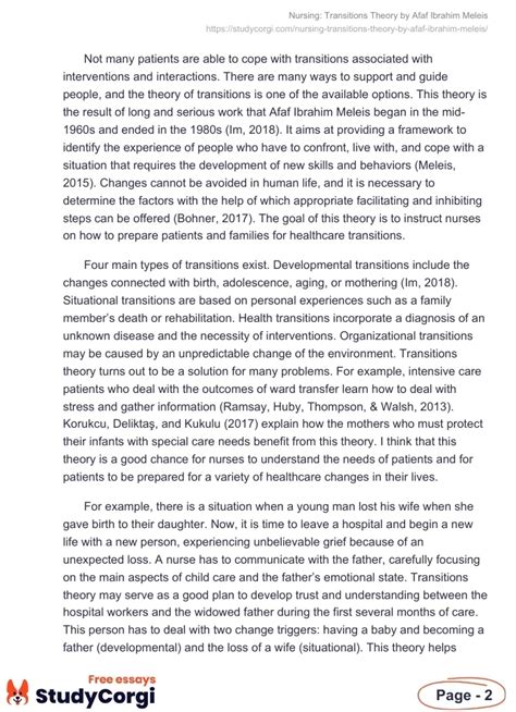 Nursing Transitions Theory By Afaf Ibrahim Meleis Free Essay Example