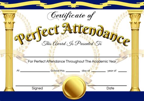 Perfect Attendance Certificate Template Free