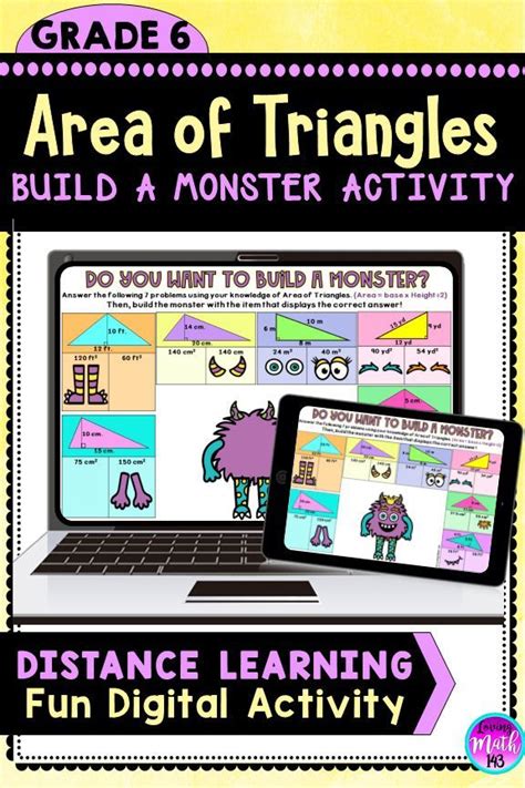 Area Of Triangles Build A Monster Digital Activity For Distance Learning Middle School Math