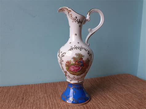Limoges Jug Pitcher Vase France Courting Couple Gold Gilding Etsy