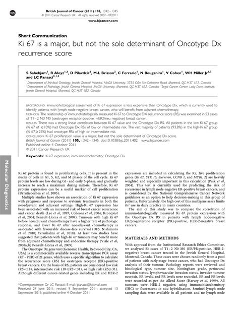 Pdf Ki 67 Is A Major But Not The Sole Determinant Of Oncotype Dx