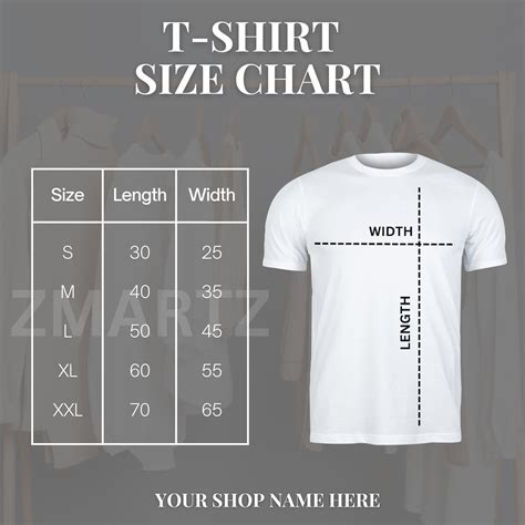T Shirt Size Chart Unisex Tshirt Size Chart Template For Canva Model Mockup Sizing Pepper
