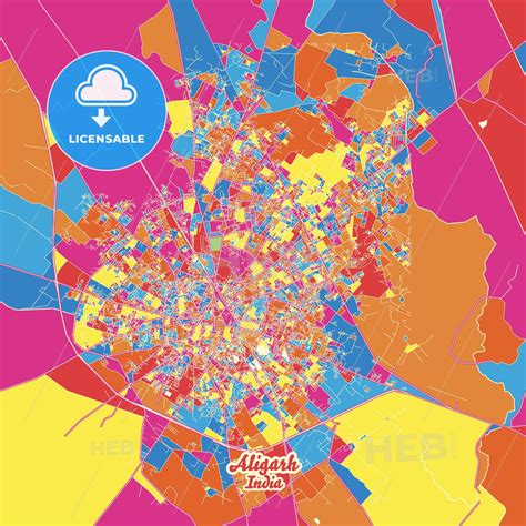 Aligarh Uttar Pradesh India Crazy Colorful Street Map Poster Template