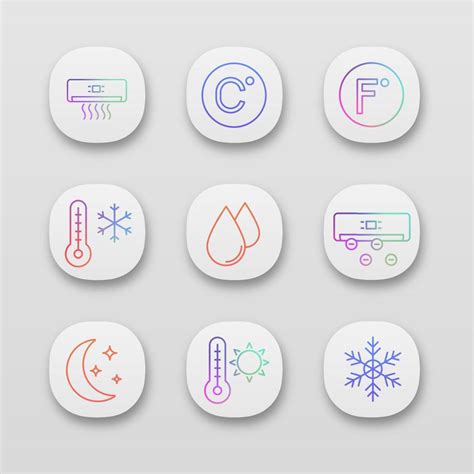 Air Conditioning App Icons Set Ui Ux User Interface Conditioner Celsius Fahrenheit Winter
