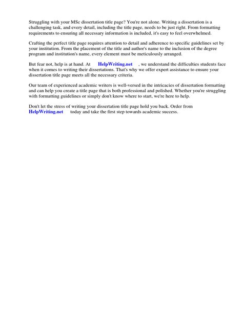 Msc Dissertation Title Page Download Free Pdf Employment Motivation
