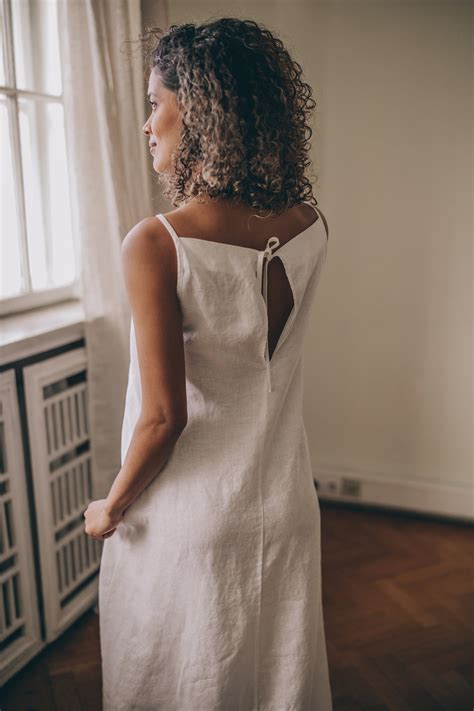 Leinen Maxi Kleid weißes Leinen Kleid einfaches Leinen Etsy de