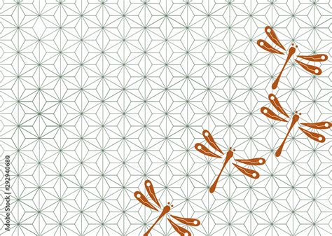 トンボと紅葉に和文様をあしらった和柄カット Stock Illustration Adobe Stock