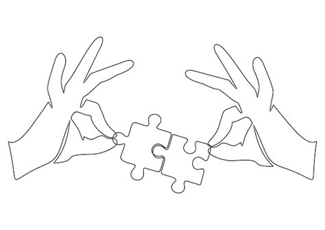 Een Tekening Van Twee Handen Die Puzzelstukjes Vasthouden Premium Vector