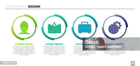 작업자 안전 헬멧 그래프 용지 및 나침반 툴박스 및 지구의 글로브와 장비를 설정합니다 비즈니스 인포그래픽 템플릿입니다 벡터 아이콘에 대한 스톡 벡터 아트 및 기타 이미지