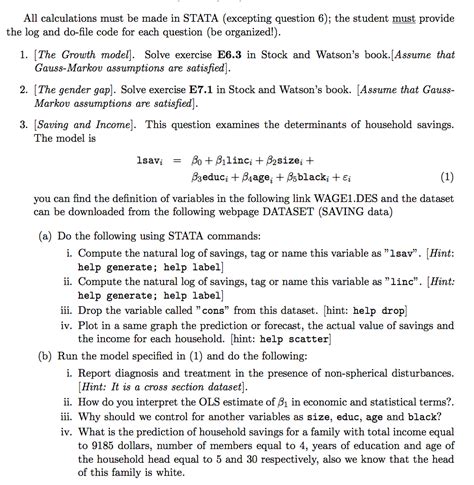 Solved All Calculations Must Be Made In Stata Excepting