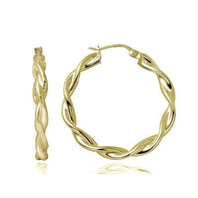 Gold Flash Sterling Silver 3mm Twist Polished Hoop Earrings 30mm