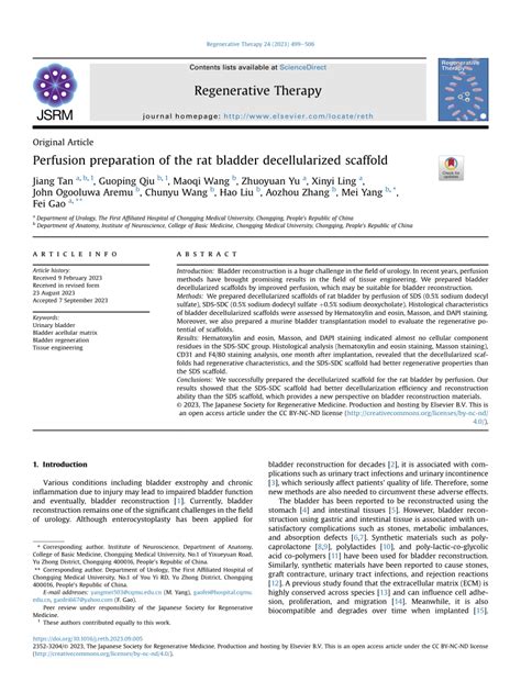 Pdf Perfusion Preparation Of The Rat Bladder Decellularized Scaffold