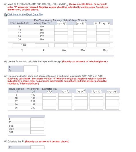 Solved A Make An Excel Worksheet To Calculate Ssxx Ssyy