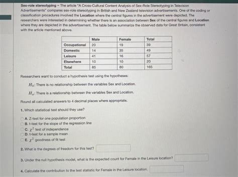 Solved Sex Role Stereotyping The Article A Cross Cultural