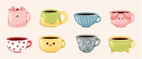 Set Of Cute Vector Coffee Mugs 35487271 Vector Art At Vecteezy