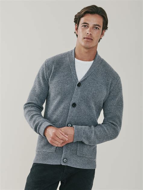 Woodbury Cashmere And Merino Blend Shawl Collar Cardigan Grey