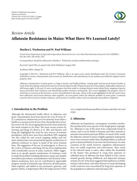 Pdf Aflatoxin Resistance In Maize What Have We Learned Lately