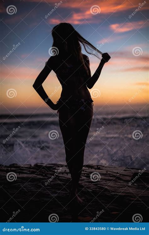 Schaduw Van Sexy Vrouw Op Overzeese Achtergrond Stock Foto Image Of