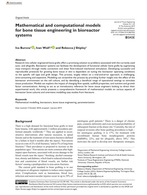 Pdf Mathematical And Computational Models For Bone Tissue Engineering