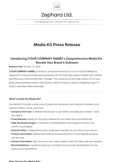 Free Media Kit Press Release Template To Edit Online